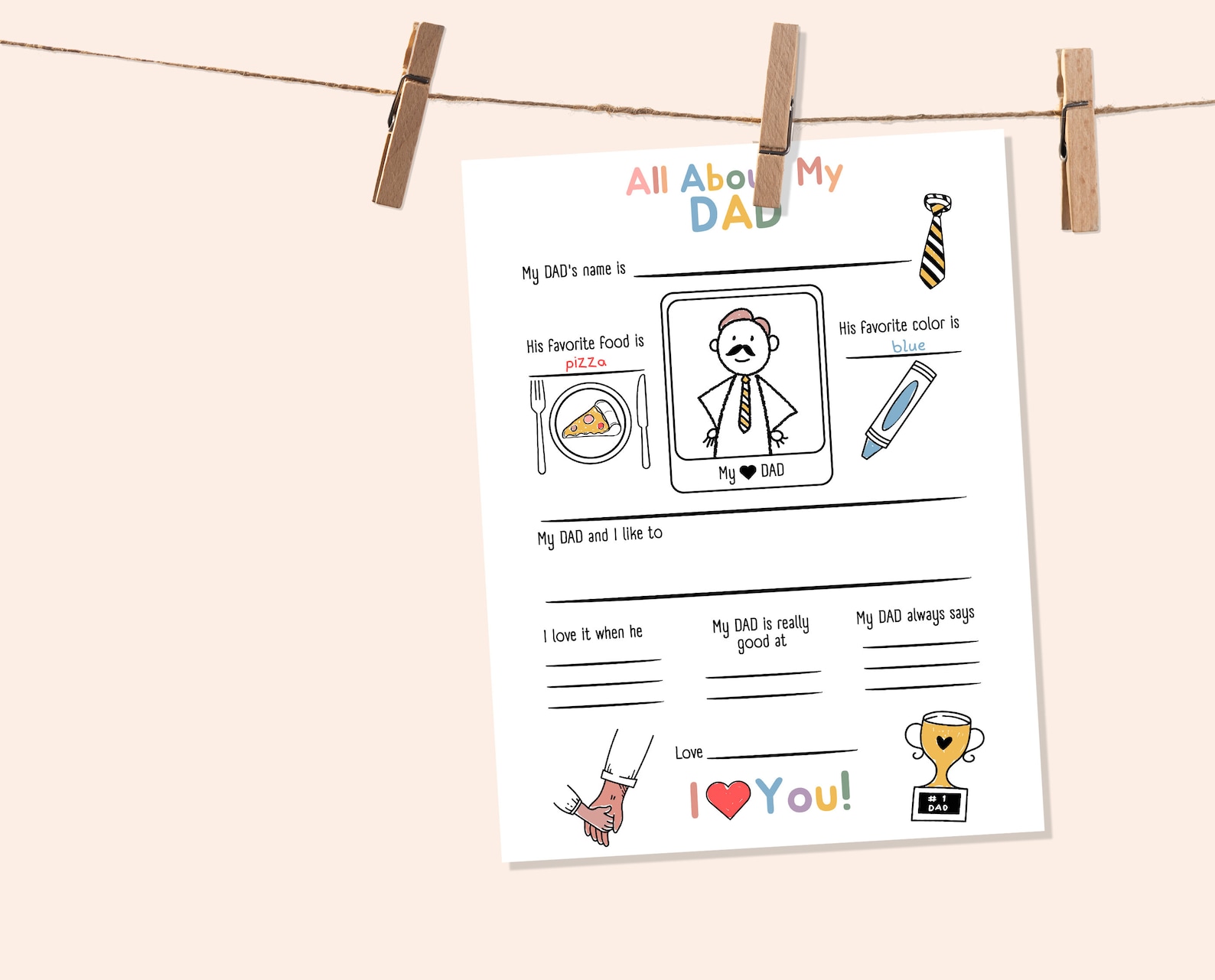 All About My Dad Questionnaire Printable, Fathers Day Coloring Card ...