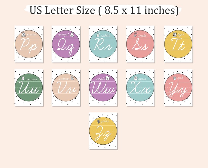 BOHO CURSIVE ALPHABET, Printable Cursive Alphabet Posters, Neutral ...