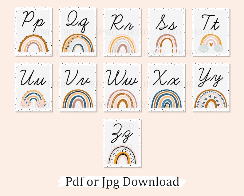Boho Rainbow Cursive Alphabet Poster: Classroom Decor (digital Download ...