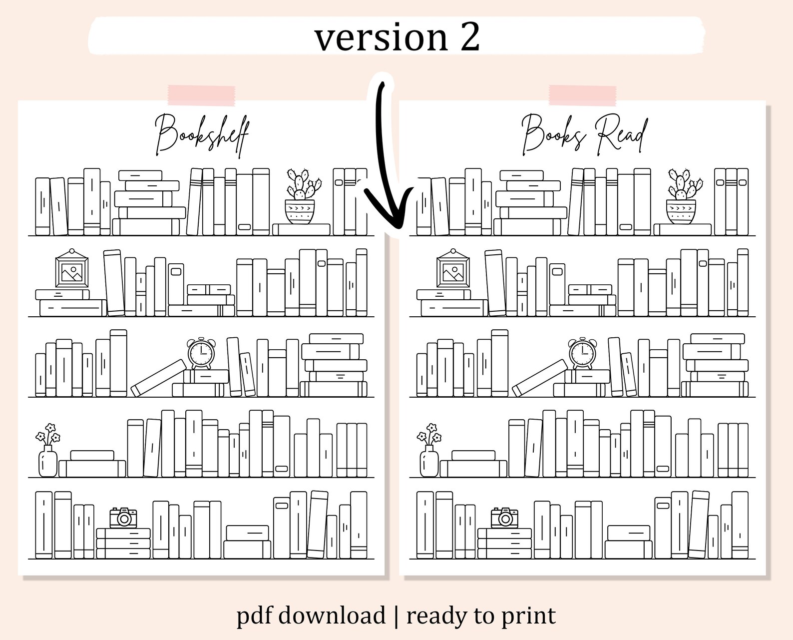 Bookshelf Reading Tracker Printable: 100 Books Challenge (digital ...