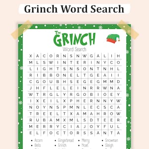 Grinch Christmas Word Search: Fun Holiday Activity (PDF) - Etsy