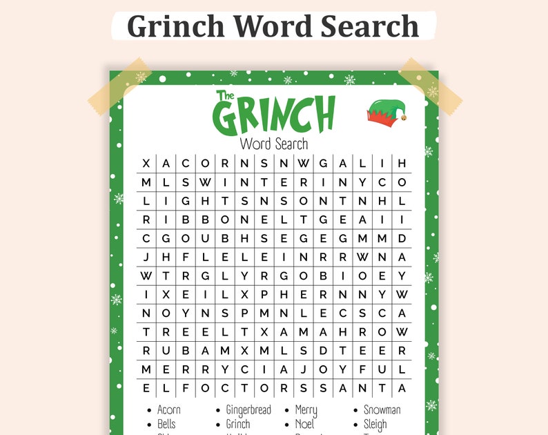 Grinch Christmas Word Search: Fun Holiday Activity (PDF) - Etsy