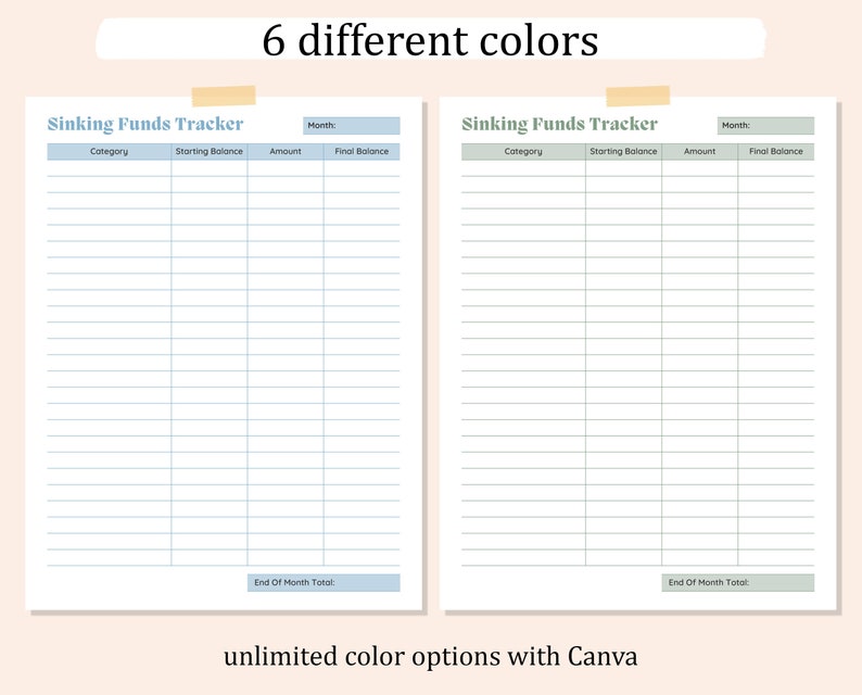 Editable Sinking Funds Tracker Printable Template, Monthly Sinking Fund ...