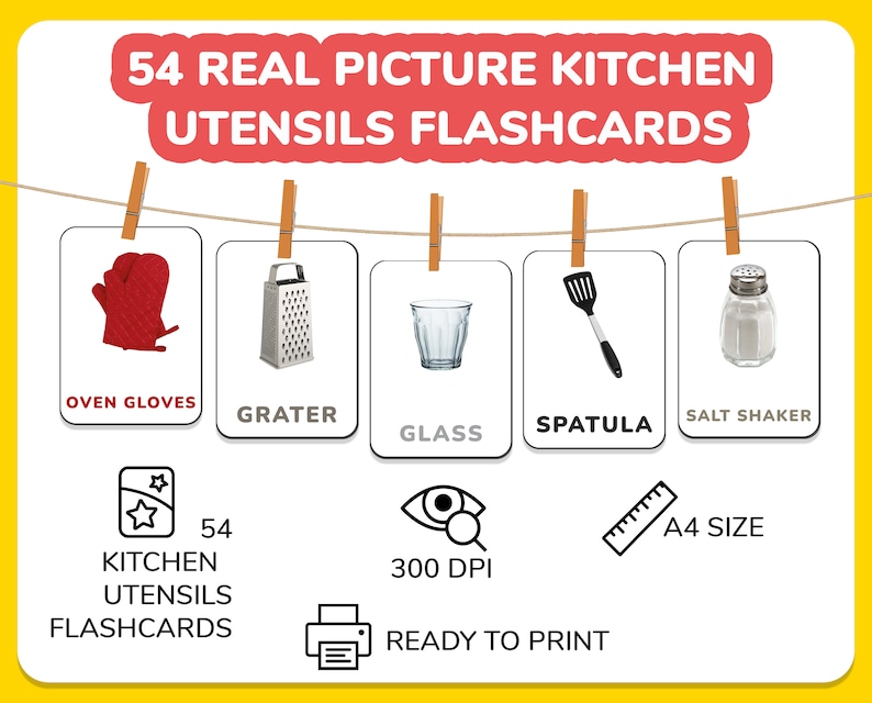 Kitchen Utensils Flashcards: Montessori School Cards (PDF) - Etsy Australia