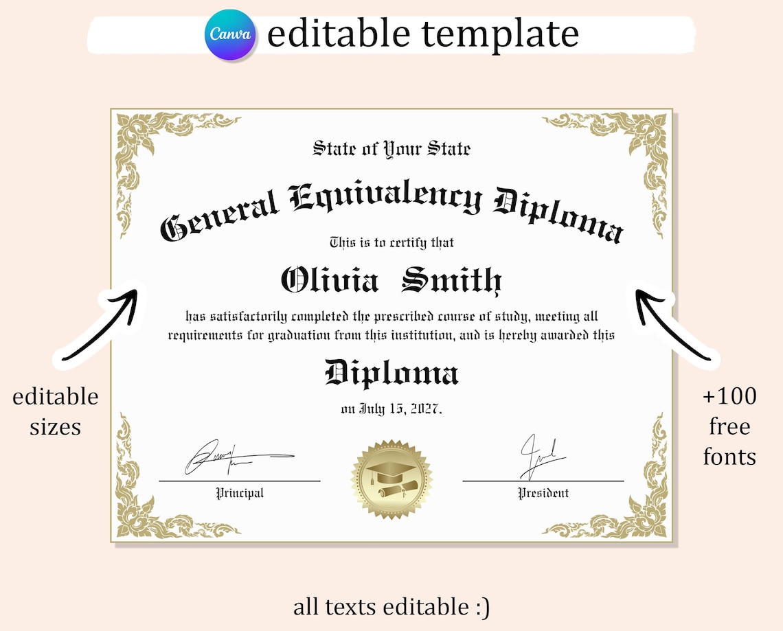 Editable Diploma Template: Homeschool, GED, High School (digital ...