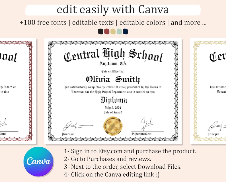 Editable HIGH SCHOOL Diploma Template, Home School Diploma, Printable ...