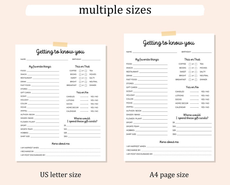 Getting to Know You Survey: Editable Printable Worksheet (US Letter, A4 ...
