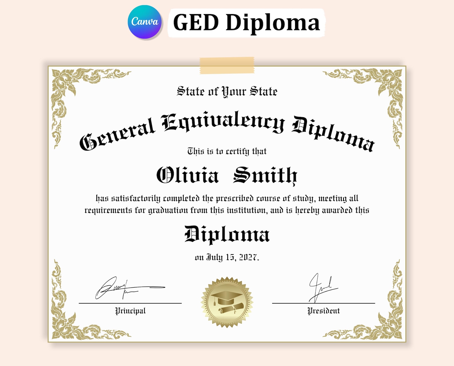 Editable Diploma Template: Homeschool, GED, High School (digital ...
