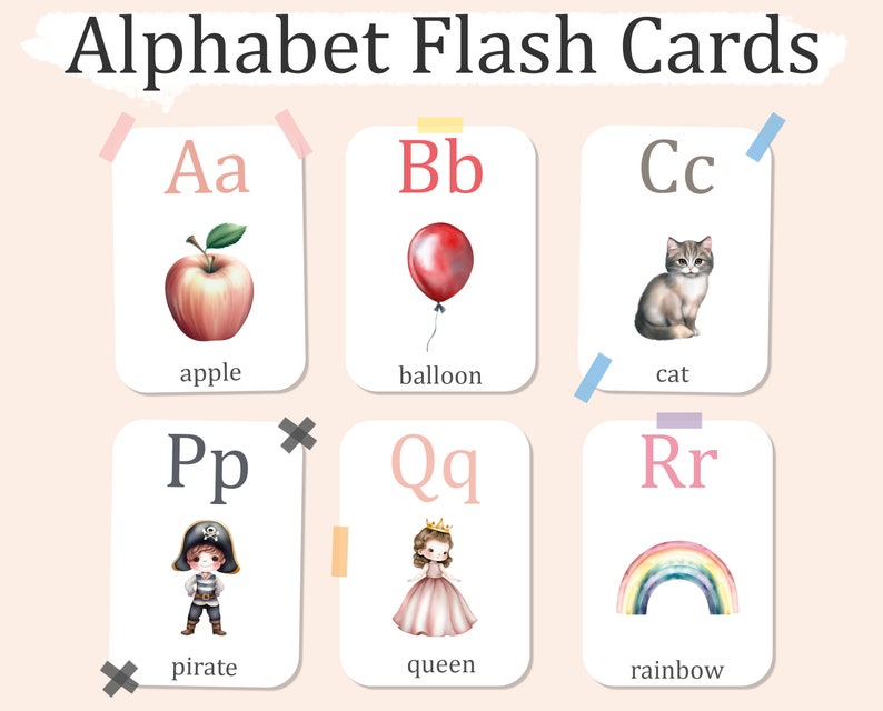 Watercolor ALPHABET FLASH CARDS, Digital Printable Alphabet Learning ...