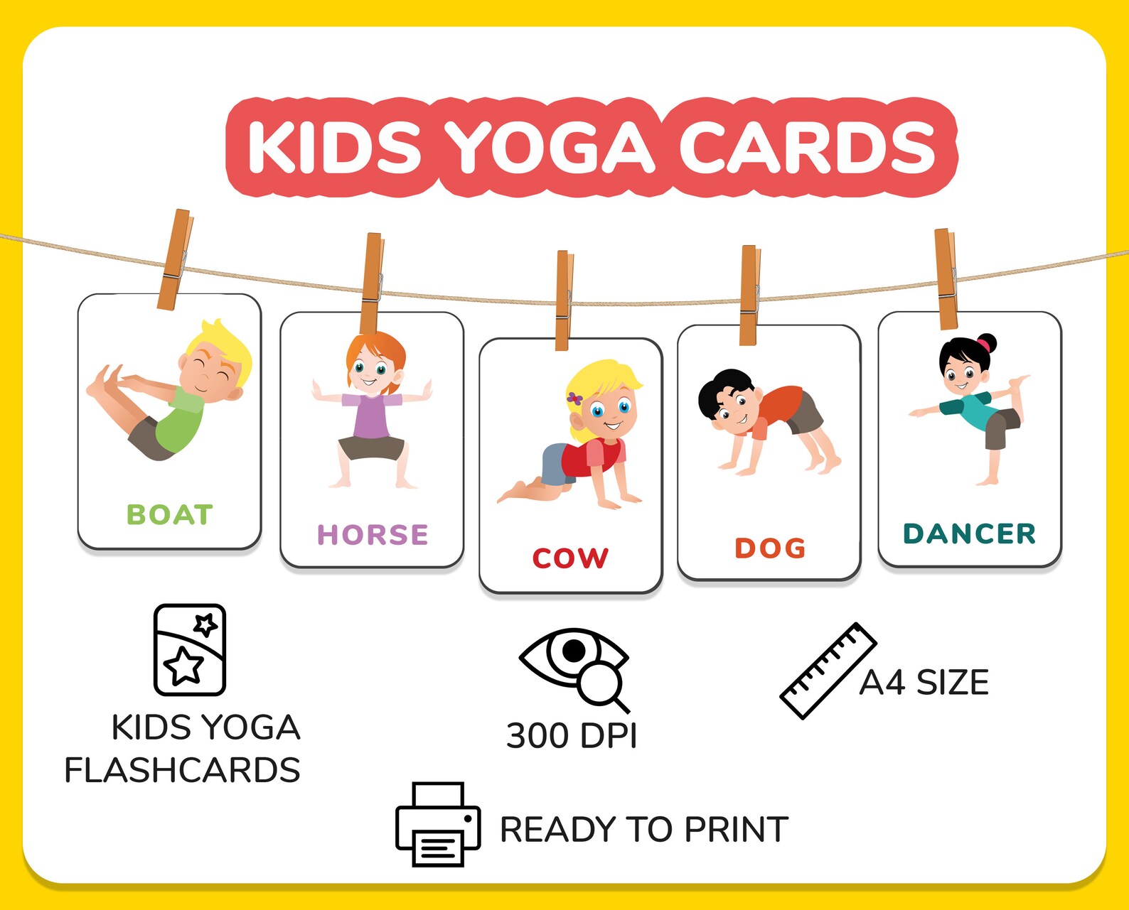 Kids Yoga Pose Cards, Children’s Yoga Pose Flashcards, Yoga Pose Lesson ...