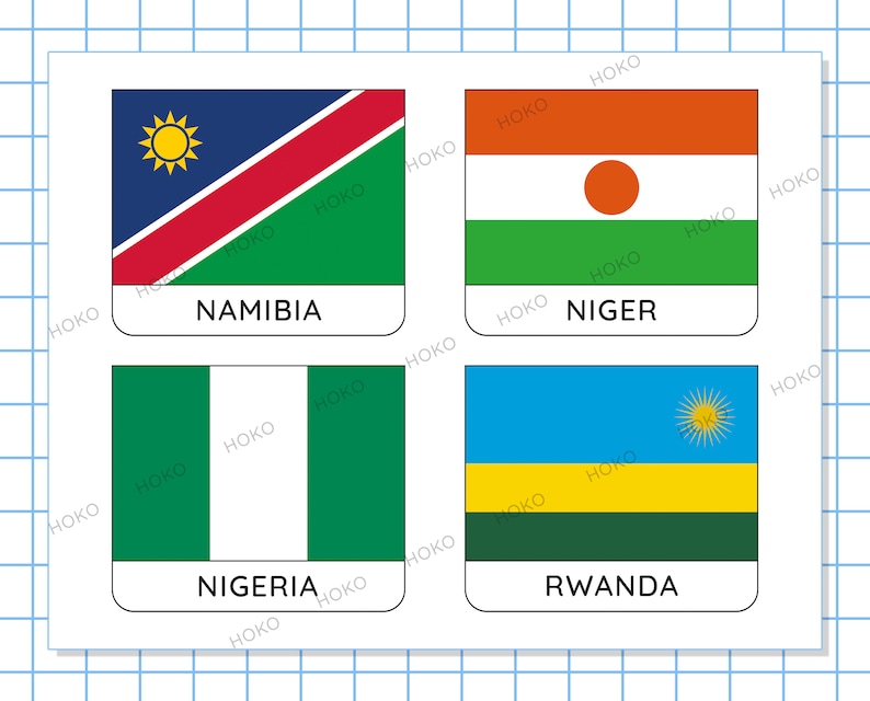 54 AFRICAN FLAGS Flashcards Montessori Africa Countries Flags - Etsy