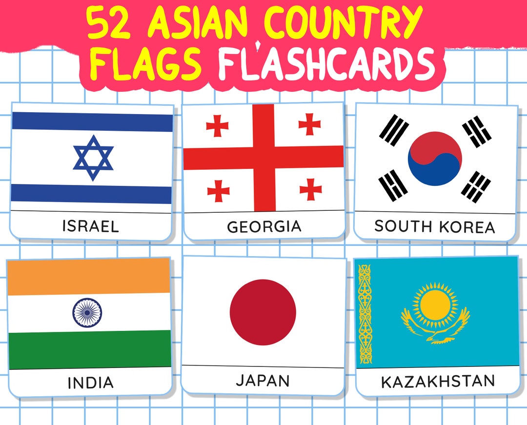 52 Asian Flags Montessori Flashcards, Asian Country Flashcards ...