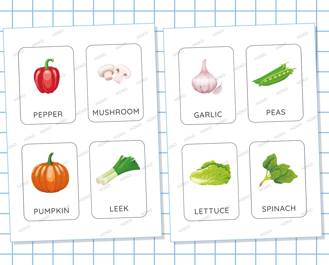 VEGETABLES Flashcards | 20 Printable Montessori Flash Cards | 3 Part ...