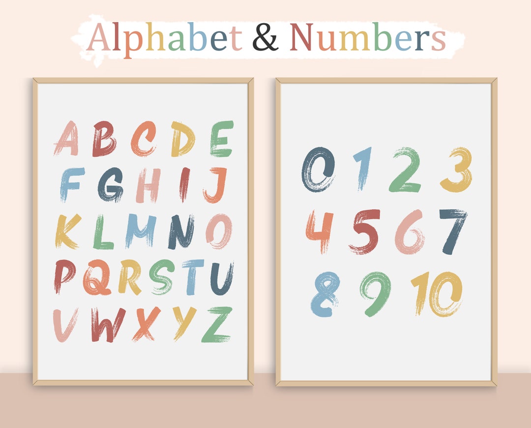 Watercolor Rainbow ALPHABET Poster and NUMBERS Poster, Classroom ...