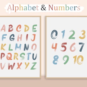 Watercolor Rainbow ALPHABET Poster and NUMBERS Poster, Classroom ...