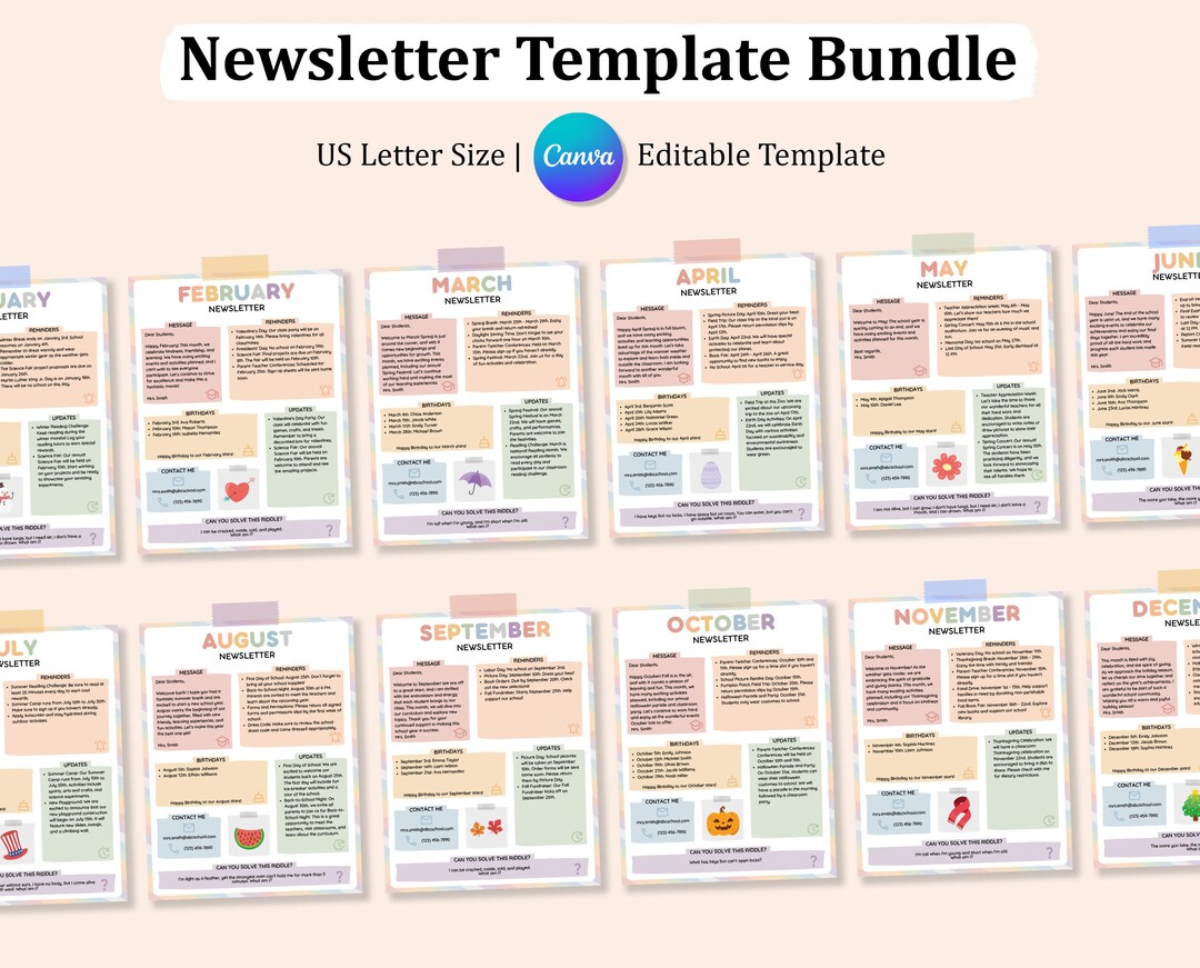 Editable Teacher Newsletter Template Bundle, PTA Templates, Monthly ...
