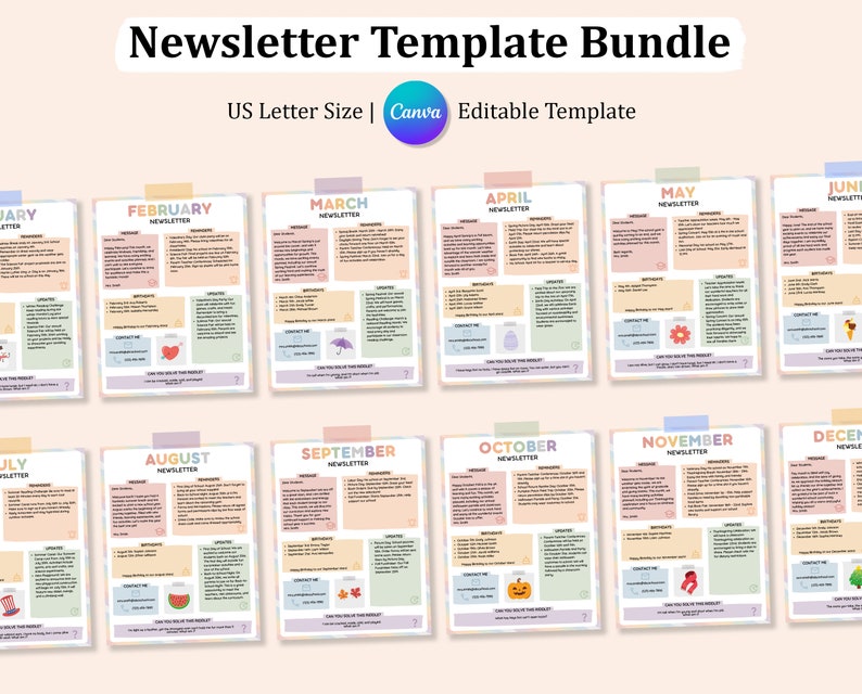 Editable Teacher Newsletter Template Bundle, PTA Templates, Monthly ...