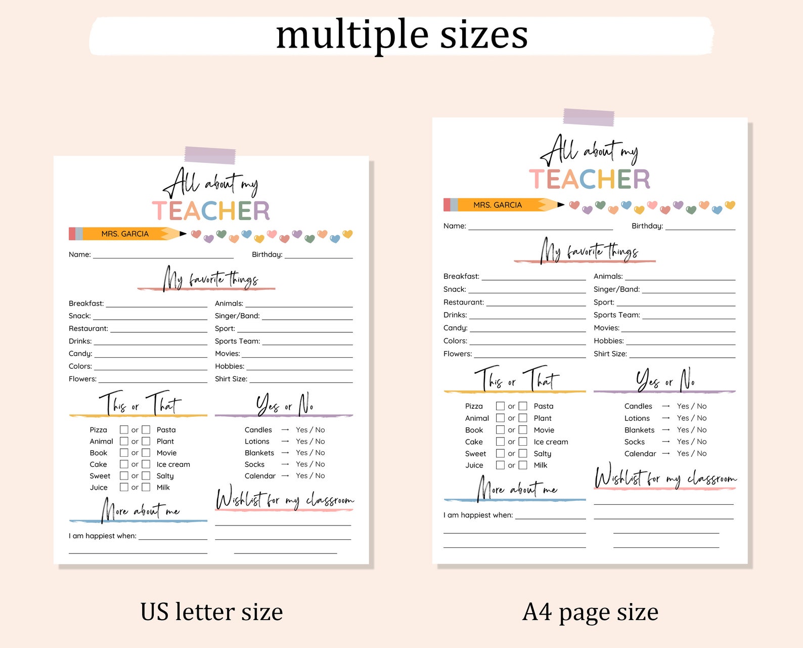 Editable Teacher Survey: All About My Teacher Printable (digital ...