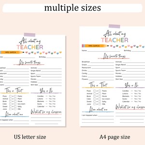 Editable Teacher Survey: All About My Teacher Printable (digital ...