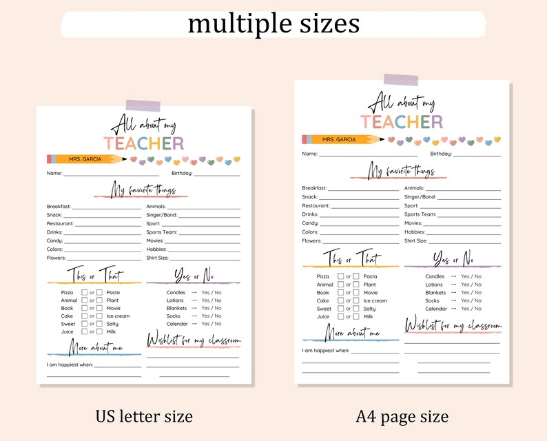 Editable Teacher Survey: All About My Teacher Printable (digital ...