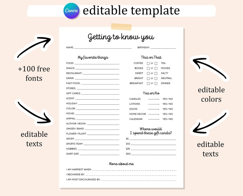 Getting to Know You Survey: Editable Printable Worksheet (US Letter, A4 ...