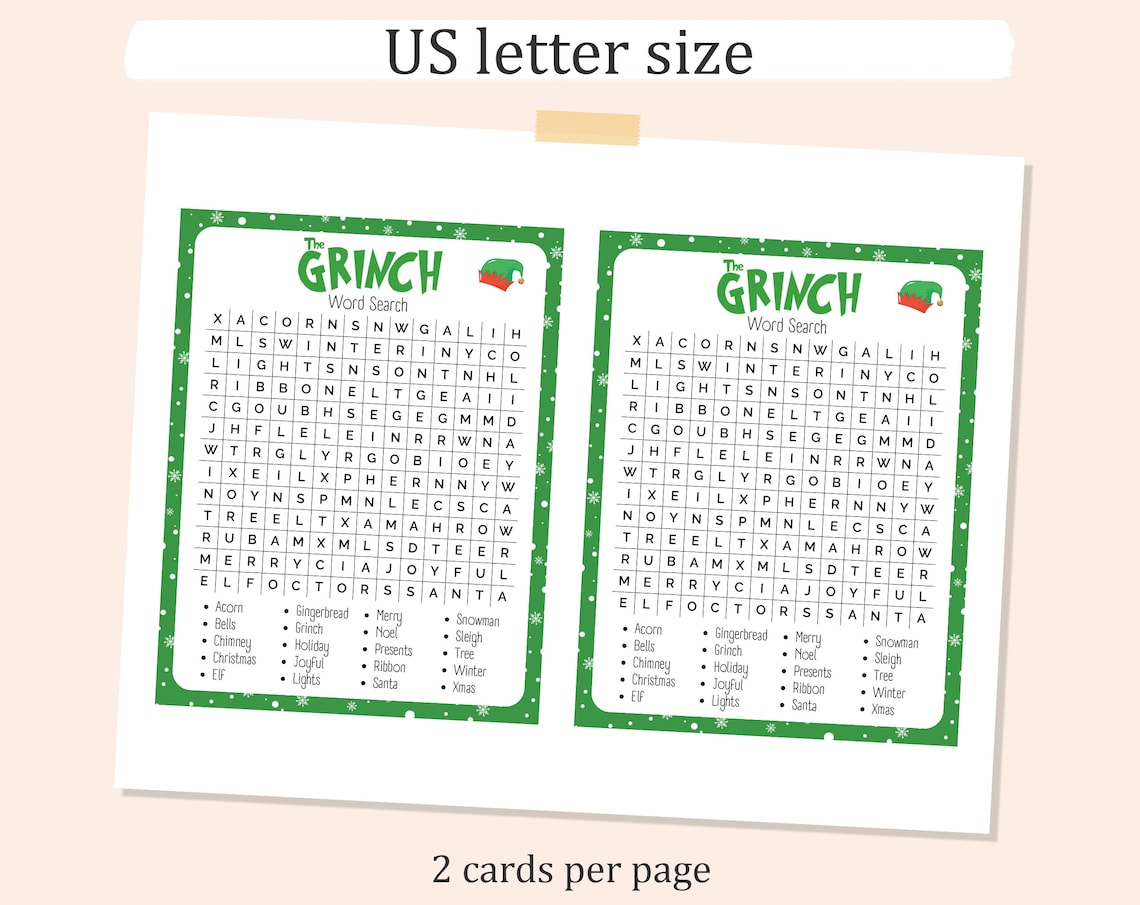 Grinch Christmas Word Search: Fun Holiday Activity (PDF) - Etsy