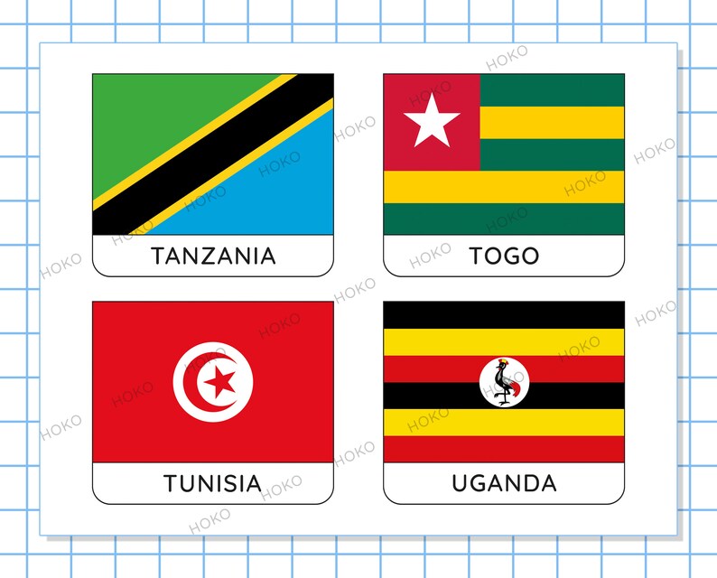 54 AFRICAN FLAGS Flashcards Montessori Africa Countries Flags - Etsy