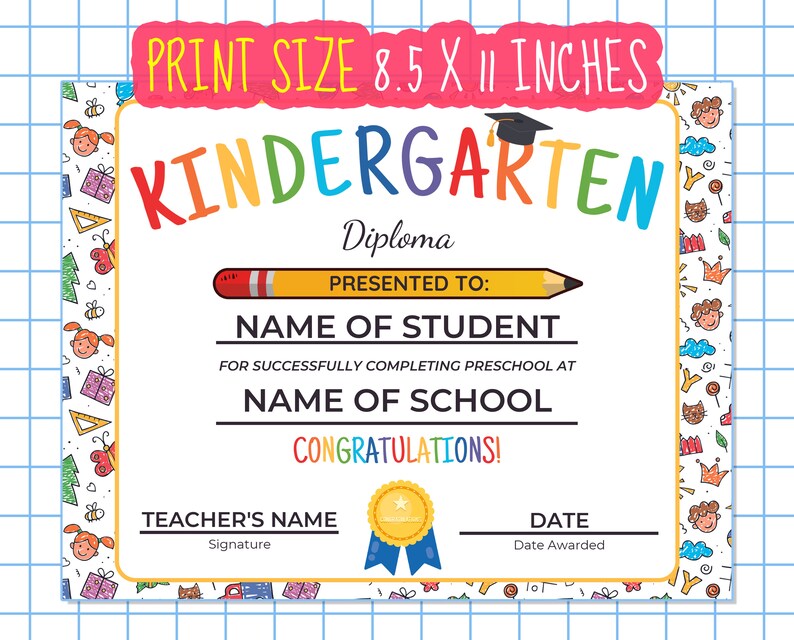 Editable KINDERGARTEN GRADUATION Certificate, Kindergarten Diploma ...