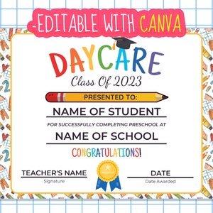 Editable Daycare Graduation Certificate Template (digital Download) - Etsy