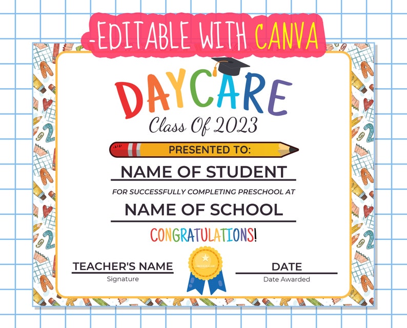 Editable Daycare Graduation Certificate Template (digital Download) - Etsy