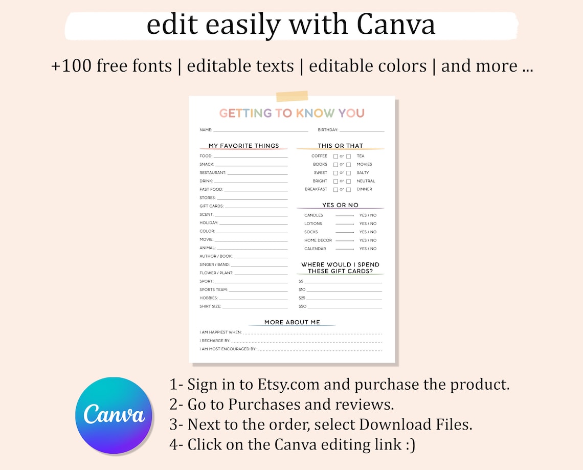 Editable Get to Know You Printable: Employee Survey (PDF) - Etsy