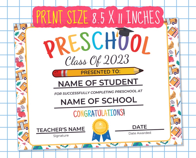 Editable PRESCHOOL GRADUATION Certificate, Preschool Diploma, Last Day ...