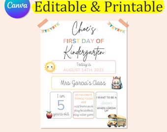 Editable First Day of School Print, Back to School Template, Colorful ...
