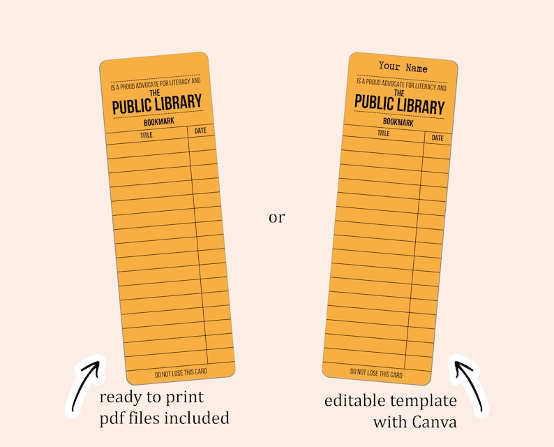 Personalized Library Card Bookmarks: Reading List Set (digital Download ...