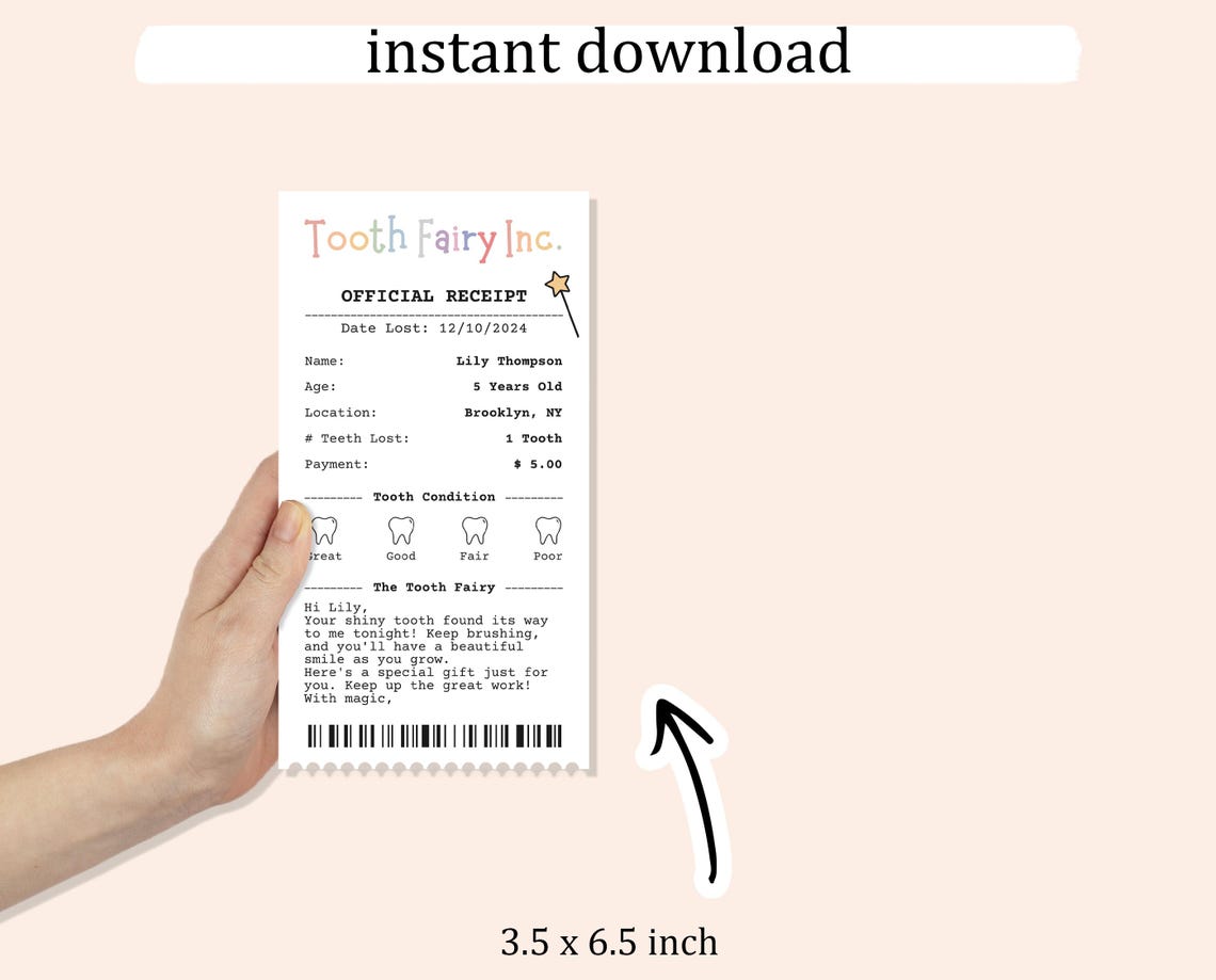 Editable TOOTH FAIRY RECEIPT Printable Certificate, Tooth Fairy Letter ...