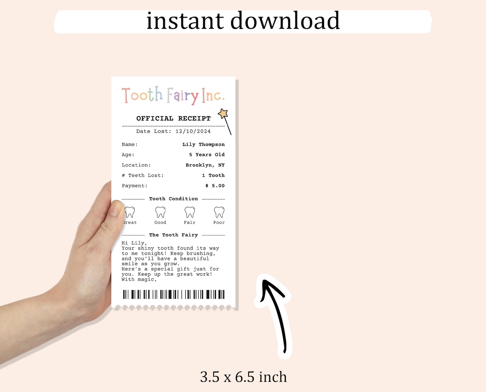 Editable TOOTH FAIRY RECEIPT Printable Certificate, Tooth Fairy Letter ...