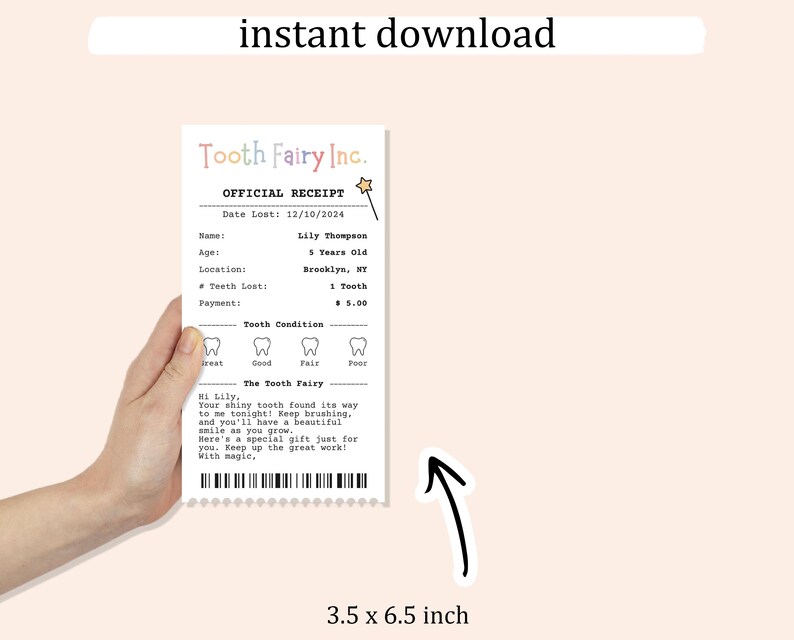 Editable TOOTH FAIRY RECEIPT Printable Certificate, Tooth Fairy Letter ...