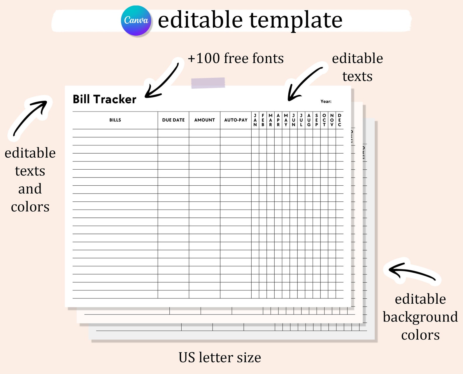 Editable Bill Payment Tracker: Monthly Checklist (printable PDF) - Etsy
