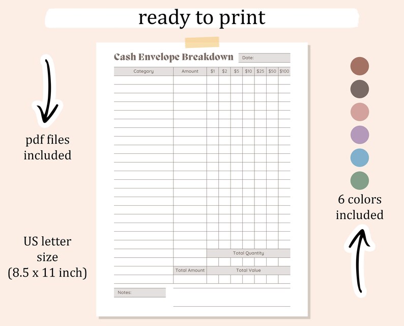 Editable CASH ENVELOPE BREAKDOWN Sheet, Sinking Fund Breakdown, Savings ...