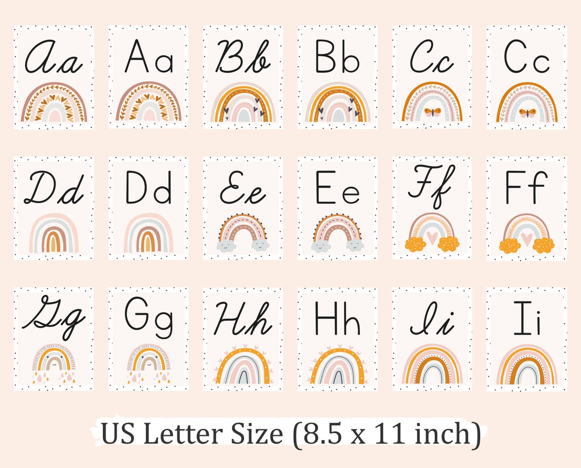 Boho Rainbow Alphabet Posters: Cursive & Print Fonts (PDF Download) - Etsy