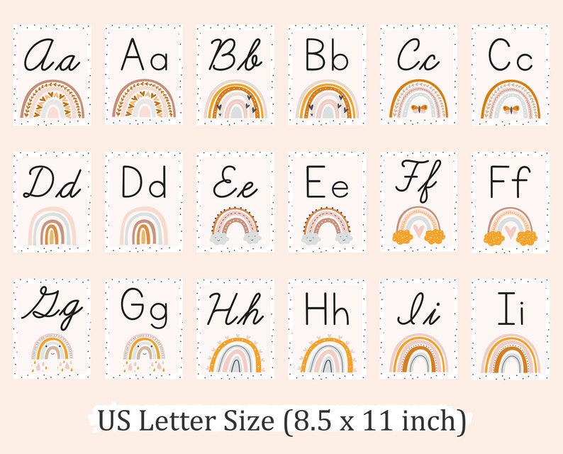 Boho Rainbow Alphabet Posters, Cursive Alphabet, Print Alphabet ...