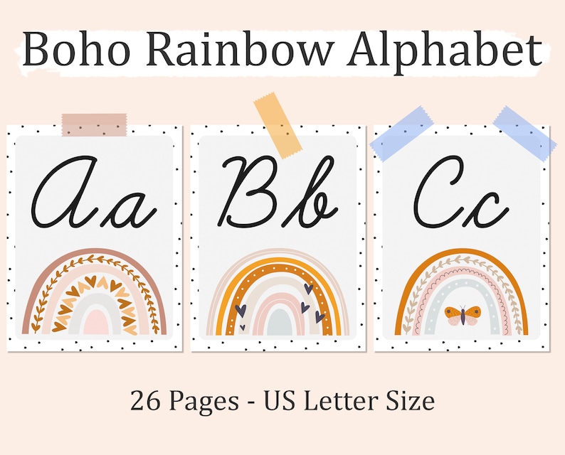 Boho Rainbow Cursive Alphabet Poster: Classroom Decor (digital Download ...