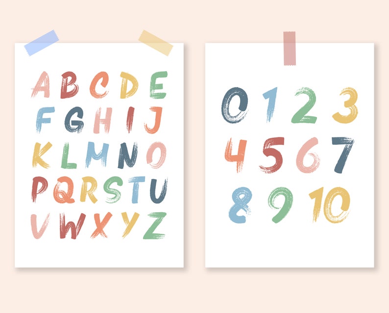 Watercolor Rainbow ALPHABET Poster and NUMBERS Poster - Etsy