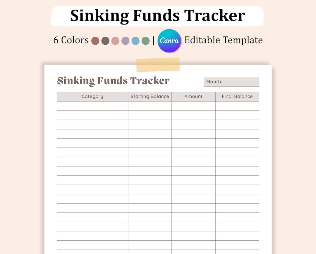 Editable Sinking Funds Tracker Printable Template, Monthly Sinking Fund ...