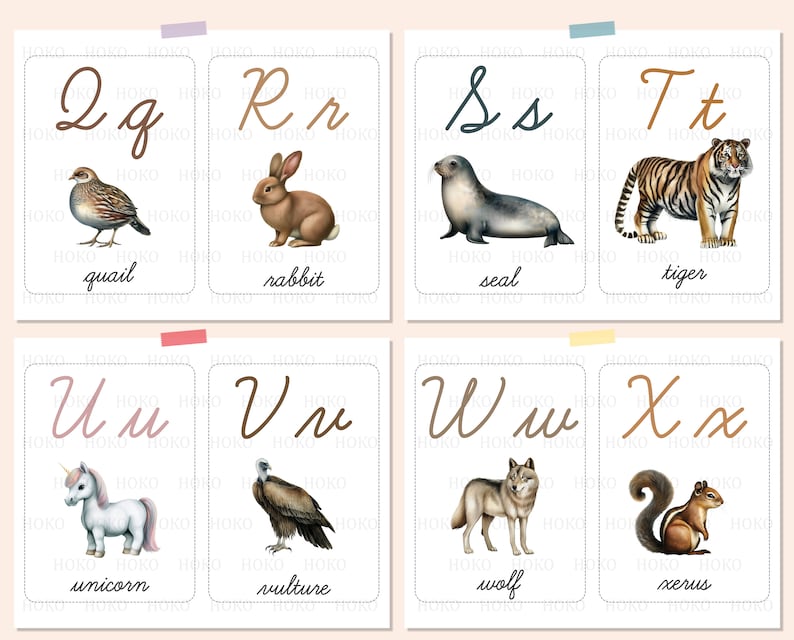 Printable CURSIVE ALPHABET Flash Cards, Cursive Flashcards, Montessori ...
