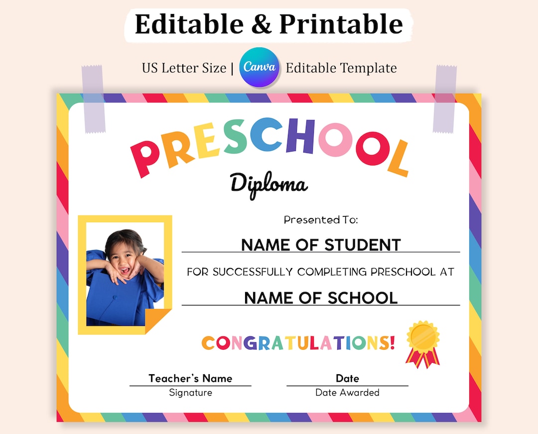 Editable Preschool Graduation Diploma Template (digital Download) - Etsy