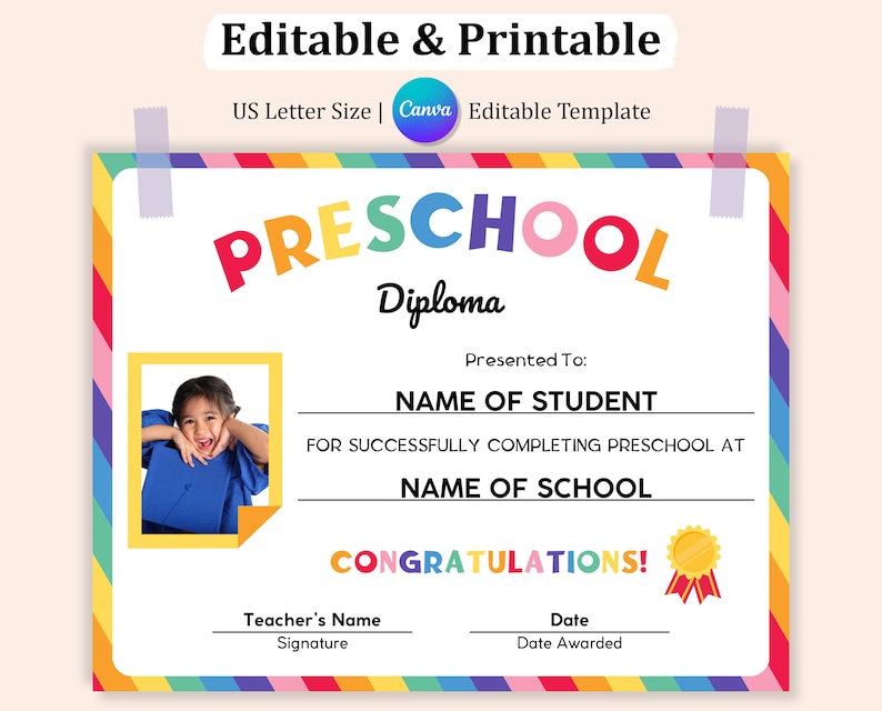Editable Preschool Graduation Diploma Template (digital Download) - Etsy