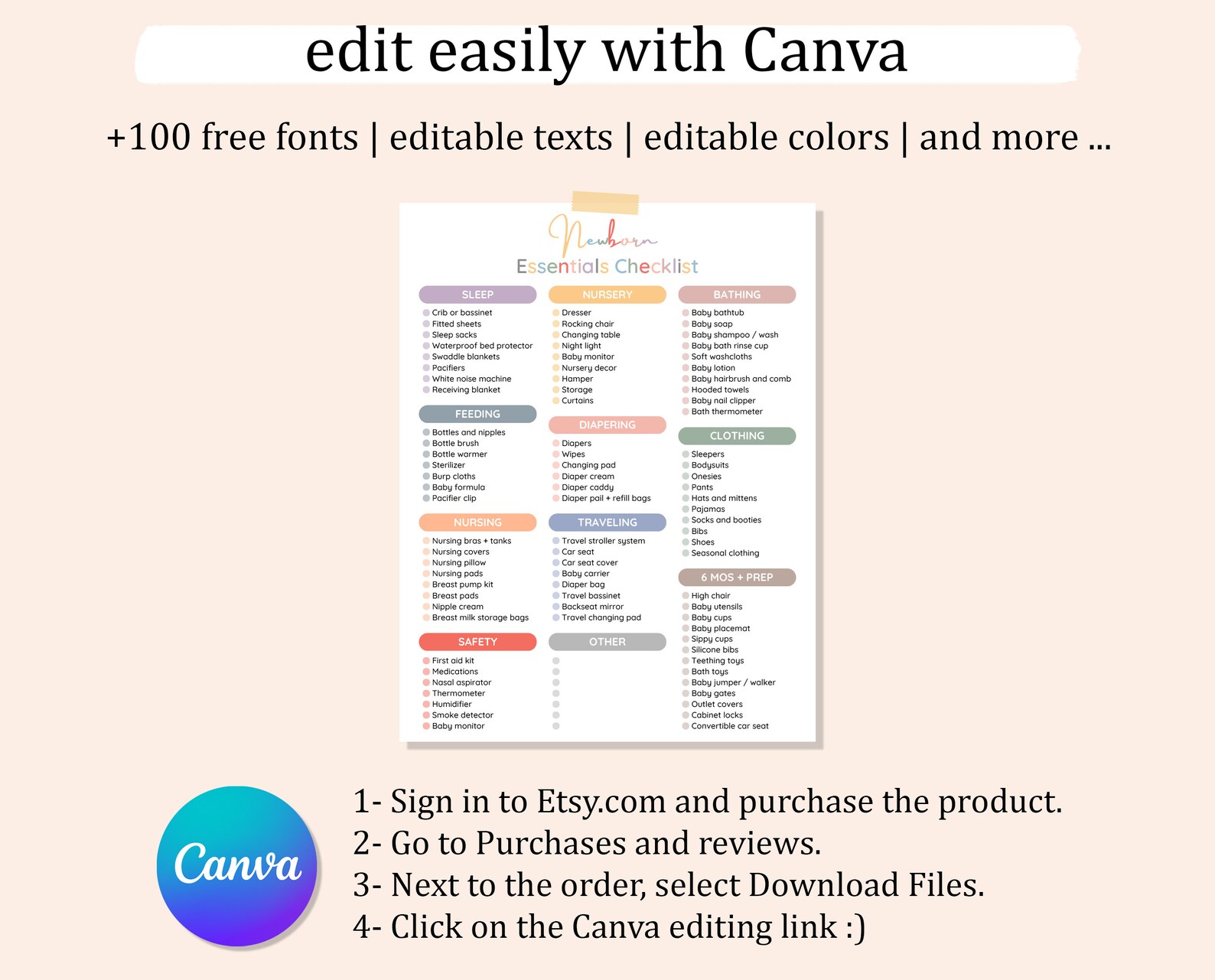Editable Baby Essentials Checklist: Newborn Registry Template (PDF) - Etsy