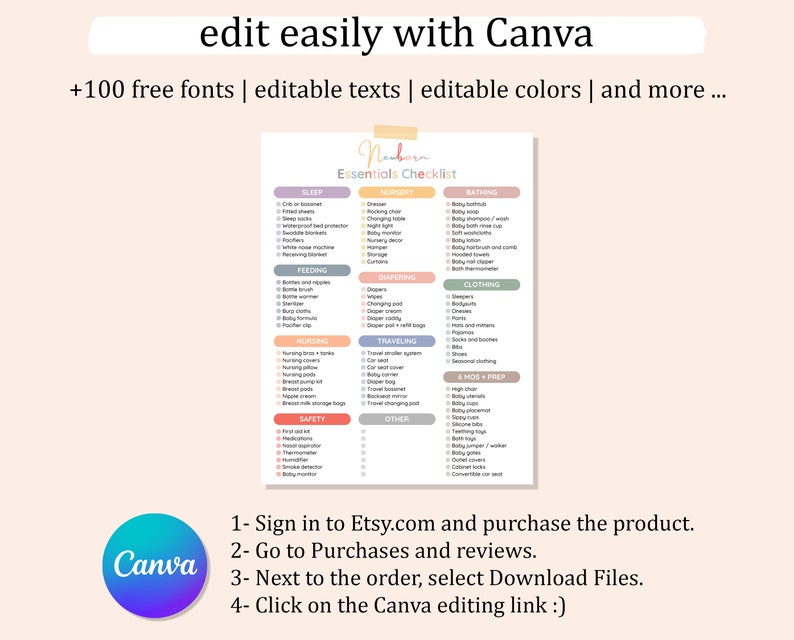 Editable Baby Essentials Checklist, Newborn Essentials Checklist, Baby ...