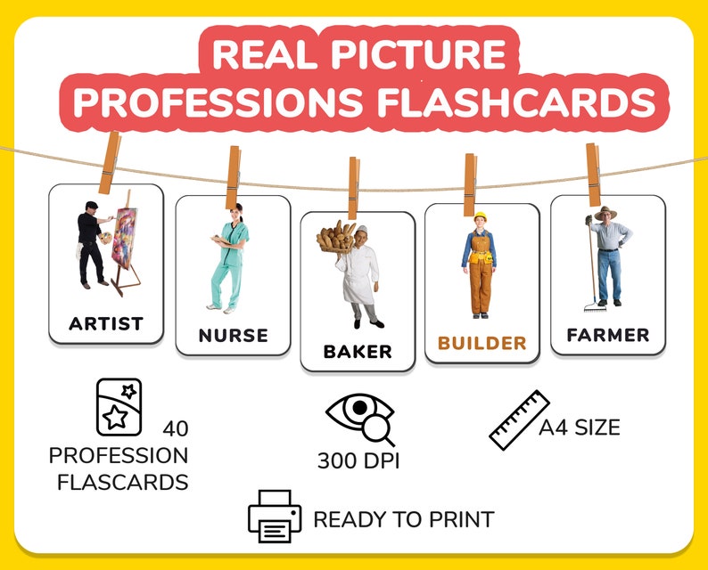 40 Real Picture Professions Flashcards, Montessori Jobs and Occupations ...